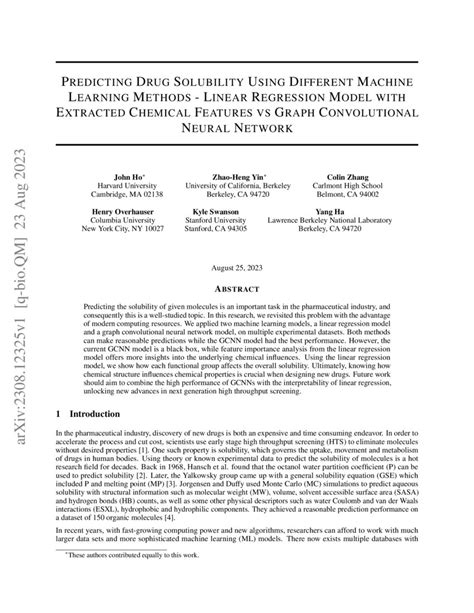 Predicting Drug Solubility Using Different Machine Learning Methods