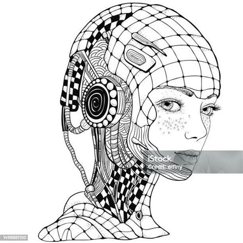 귀여운 로봇 소녀 성인과 어린이를 위한 흑백 낙서 색칠하기 책 페이지 로봇에 대한 스톡 벡터 아트 및 기타 이미지 로봇 배경 주제 흑백 사진 Istock