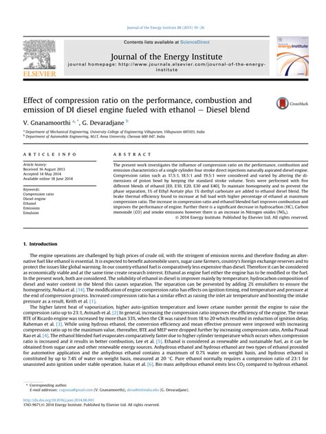 Pdf Effect Of Compression Ratio On The Performance Combustion And Emission Of Di Diesel