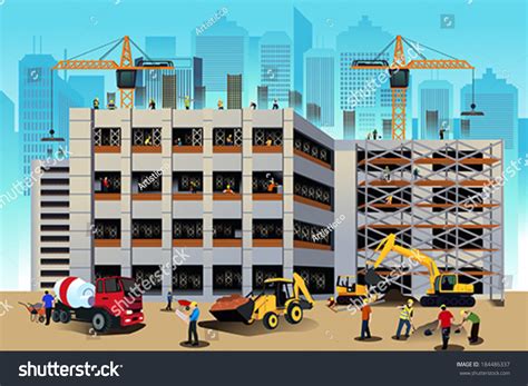 Vector Illustration Building Construction Scene Stock Vector Royalty Free Shutterstock