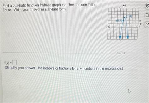Solved Find A Quadratic Function F Whose Graph Matches The
