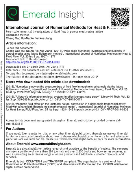 Pdf Pore Scale Numerical Investigations Of Fluid Flow In Porous Media Using Lattice Boltzmann