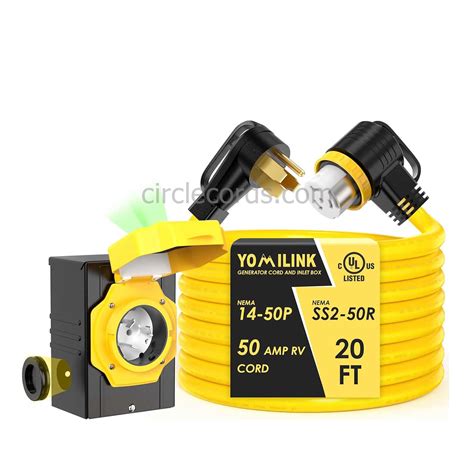 Circlecord 15 Feet Nema 14 50p To Ss2 50r 50 Amp Generator Cord And Inlet Box Rv 14 50p And
