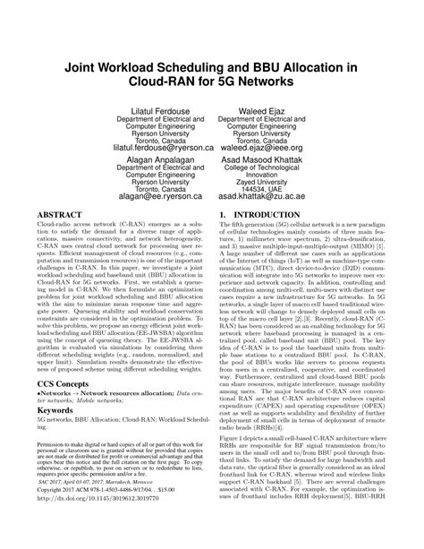 Pdf Joint Workload Scheduling And Bbu Allocation In Cloud Ran For 5g