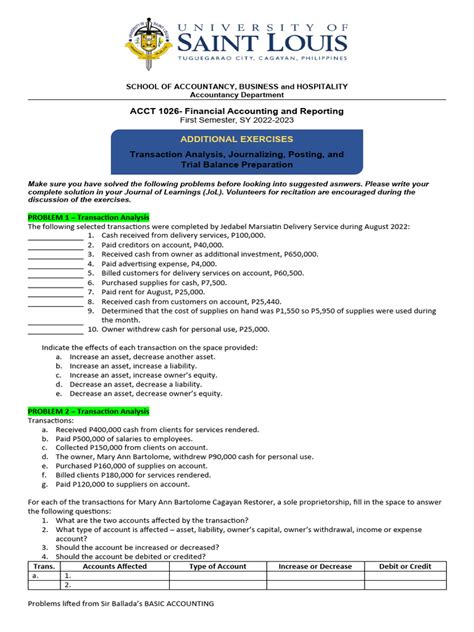 Additional Exercises Transaction Analaysis Journalizing Posting And Additional Exercises Transaction Analaysis Journalizing Posting And