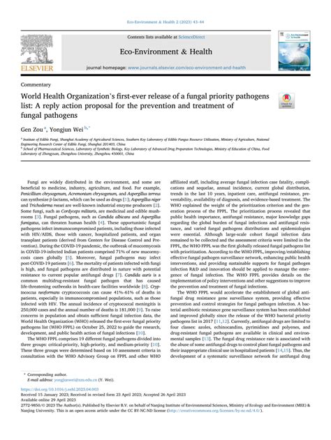 Pdf Whos First Ever Release Of A Fungal Priority Pathogens List A Reply Action Proposal For