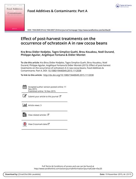 Pdf Effect Of Post Harvest Treatments On The Occurrence Of Ochratoxin A In Raw Cocoa Beans