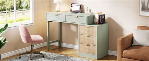 Tribesigns Computer Desk With 5 Drawers Reversible Small