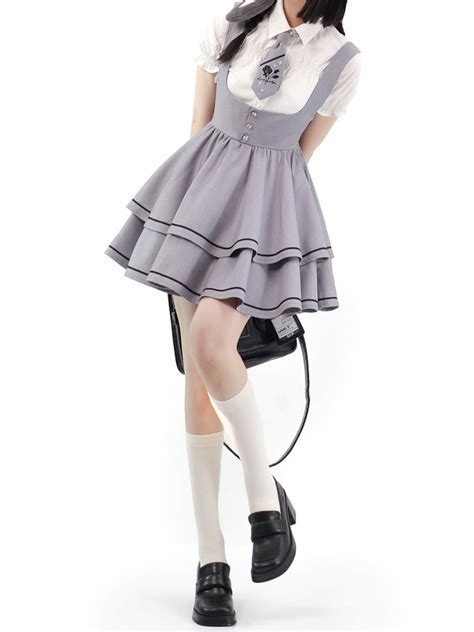 Grey Tiered Skirt Overalls High Waist
