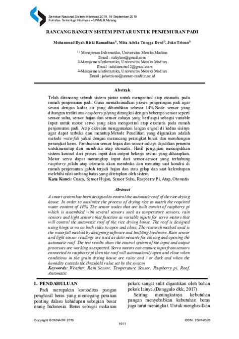 Pdf Rancang Bangun Sistem Pintar Untuk Penjemuran Padi