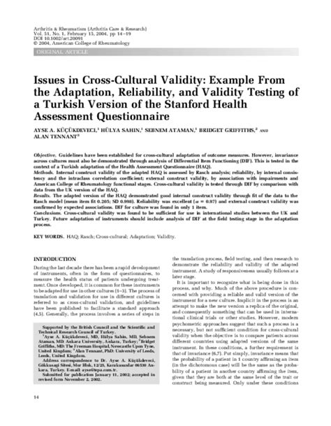 Pdf Issues In Cross Cultural Validity Example From The Adaptation Reliability And Validity