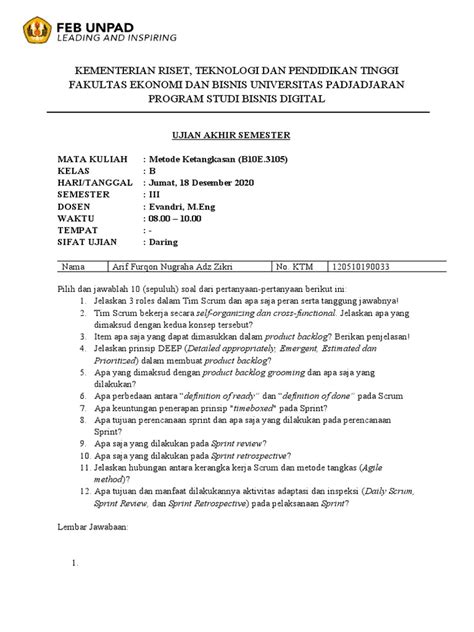 Uas Agile Method Arif Furqon Nugraha 120510190033 Pdf Pdf