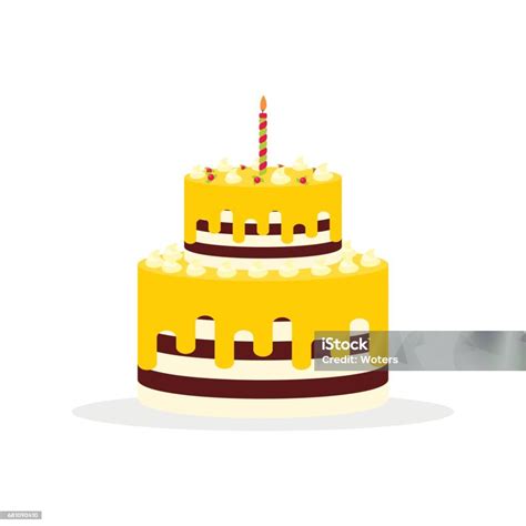 생일 결혼식 기념일 및 기타 행사에 대 한 촛불와 노란 크림 맛 있는 케이크 평면 디자인 흰색 배경에 고립의 벡터 일러스트 레이