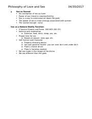 Philosophy Of Love And Sex PSU FINAL EXAM REVIEW Philosophy Of Love And Sex 04 30 2017 Sex As
