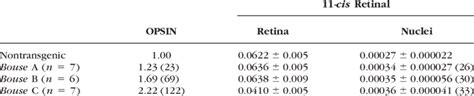 Expression Of Opsin And 11 Cis Retinal In Bouse Transgenic Mice Download Table