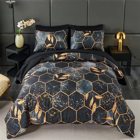 Angiyuin Black Gold California King Size Bed In A Bag 7pcs