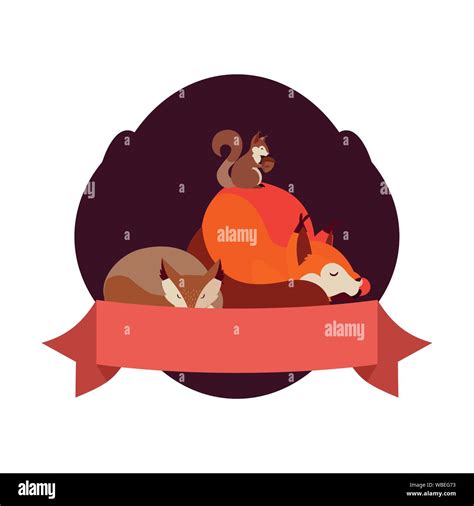Foxes And Squirrel Happy Autumn Season Vector Illustration Stock Vector