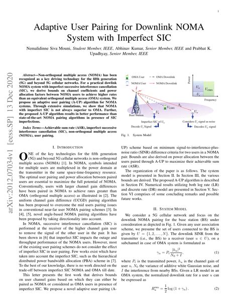 Pdf Adaptive User Pairing For Downlink Noma System With Imperfect Sic