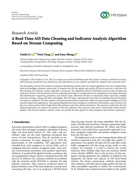 Pdf A Real Time Ais Data Cleaning And Indicator Analysis Algorithm Based On Stream Computing