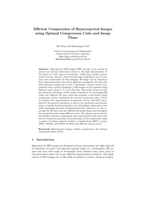 Pdf Efficient Compression Of Hyperspectral Images Using Optimal
