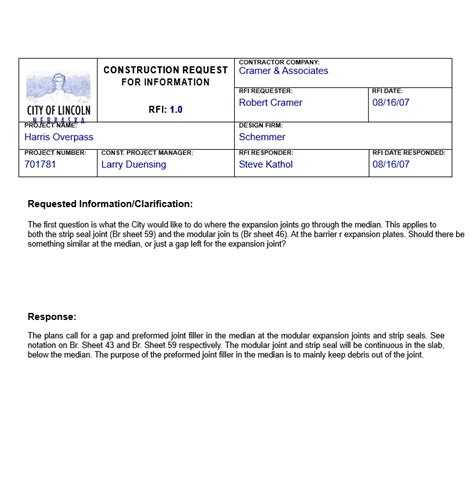 Construction RFI Templates Word Excel Fomats