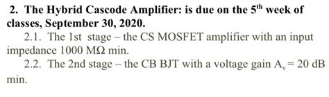 Solved 2 The Hybrid Cascode Amplifier Is Due On The 5th