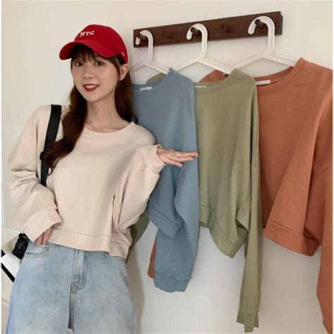 秋冬糖果色寬鬆短版圓領長袖上衣 Kitty 雜貨舖 Iopen Mall