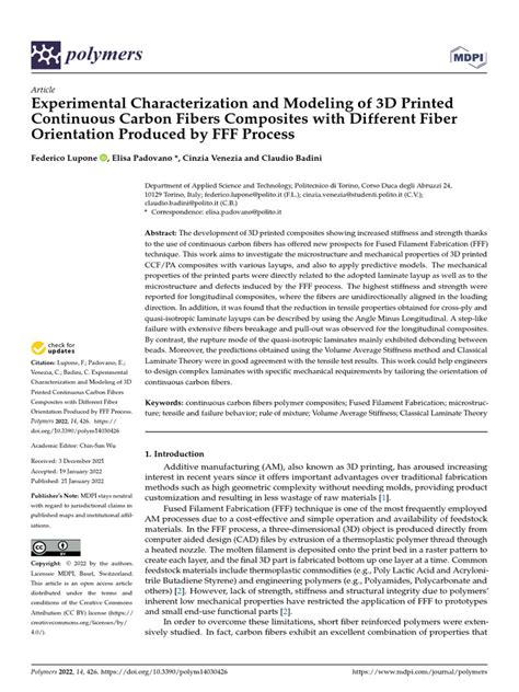Experimental Characterization And Modeling Of 3d Printed Continuous Carbon Fibers Composites