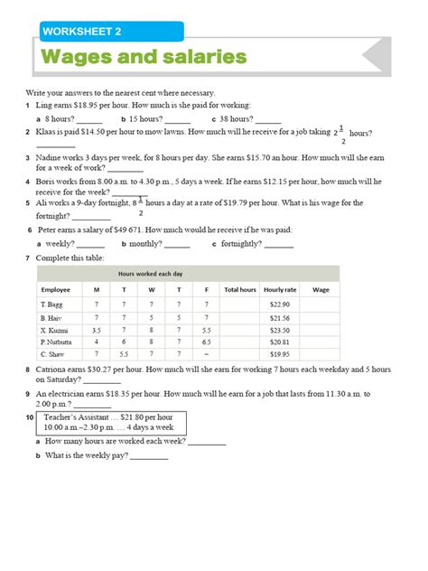 Worksheet 2 Salaries And Wages Pdf Labor Relations Factor Income