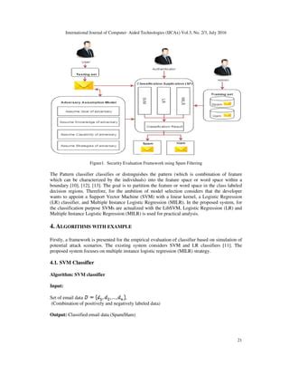 SPAM FILTERING SECURITY EVALUATION FRAMEWORK USING SVM LR AND MILR PDF