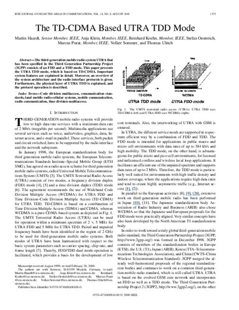 Pdf The Td Cdma Based Utra Tdd Mode
