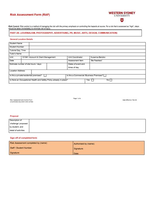 Raf Risk Assessment Form Pdf Risk Risk Assessment
