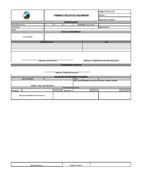 Formato Solicitud Caja Menor Pdf Formato Solicitud Caja Menor Pdf