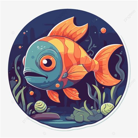 오렌지 물고기 클립 아트와 라운드 스티커 벡터 고립 된 만화 만화 물고기와 스티커 디자인 상표 Png 일러스트 및 벡터 에 대한 무료 다운로드 Pngtree