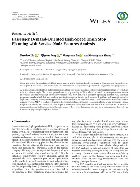Pdf Passenger Demand Oriented High Speed Train Stop Planning With Service Node Features Analysis