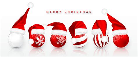 흰색 배경에 고립 된 빨간 산타 클로스 모자의 크리스마스 공 휴일 장식 템플릿입니다 그라데이션 메쉬 산타 클로스 모자 모피 벡터 일러스트레이션 재미에 대한 스톡 벡터 아트