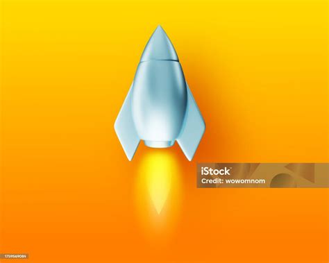 불꽃이 있는 노란색 배경에 금속 우주선을 비행하는 3d 그림입니다 창업 로켓의 3d 렌더링 설계 0명에 대한 스톡 사진 및 기타 이미지 Istock