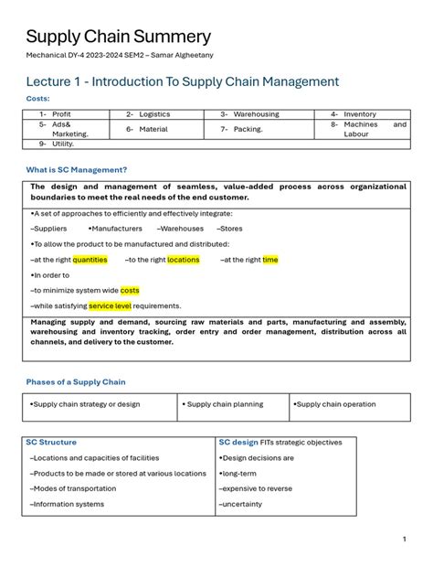 Supply Chain Summery Pdf Inventory Supply Chain