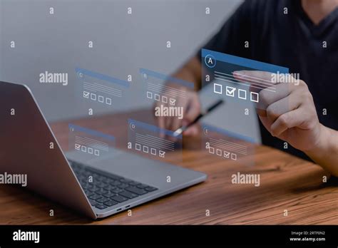 Man Chooses Questionnaire With Checkbox Survey Form Online Answer