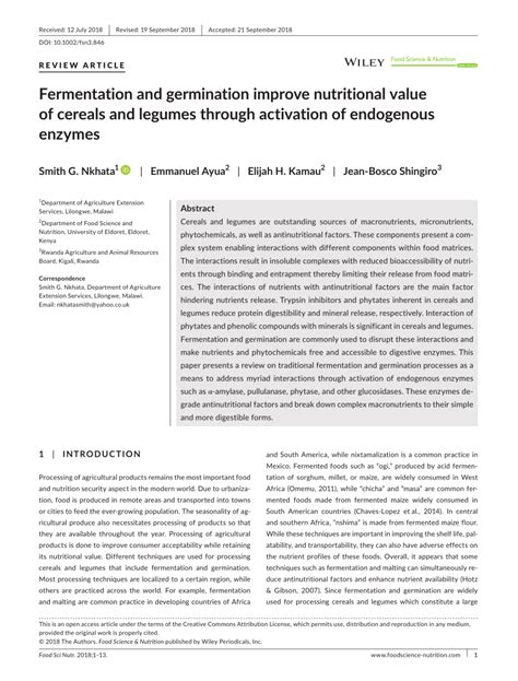 Pdf Fermentation And Germination Improve Nutritional Value Of Cereals And Legumes Through