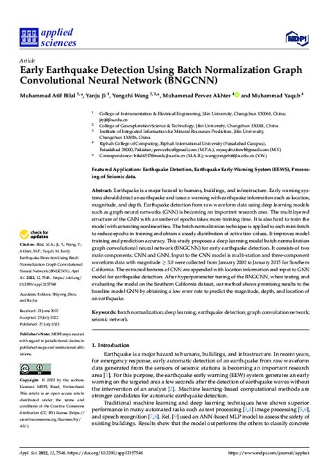 Pdf Early Earthquake Detection Using Batch Normalization Graph Convolutional Neural Network