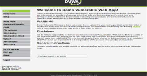 dvwa damn vulnerable web application