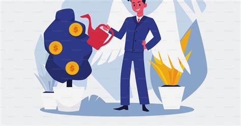 사업 천사 투자자 남성 캐릭터는 돈 나무에 물을 주고 흰색 배경에 고립된 평면 벡터 삽화를 선보인다 엔젤 스폰서 투자 및 스타트업 지원 벡터 Unsplash의 원조 이미지