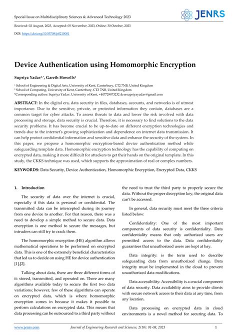 Pdf Device Authentication Using Homomorphic Encryption