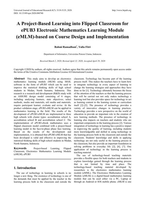 PDF A Project Based Learning Into Flipped Classroom For EPUB Electronic Mathematics Learning