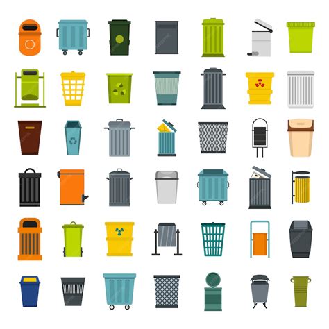 Premium Vector Garbage Can Icon Set Flat Set Of Garbage Can Vector
