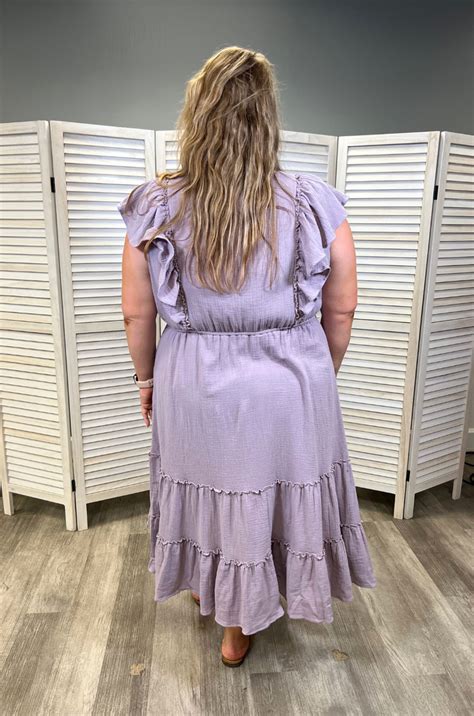 Gauze Ruffle Midi Dress Lavender Nursing Queen