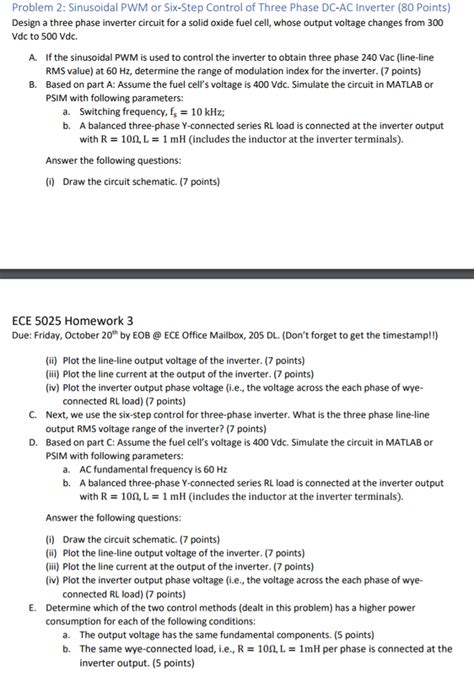 Problem 2 Sinusoidal PWM Or Six Step Control Of Chegg Com