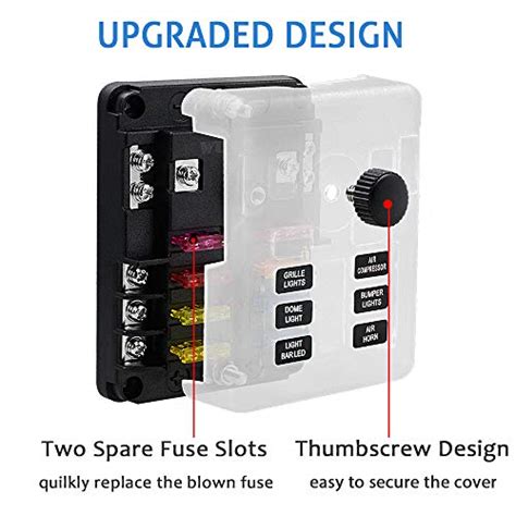 WUPP 12 Volt Fuse Block Waterproof 6 Way Fuse Box With 6 Ground Negative Busbar For Automotive