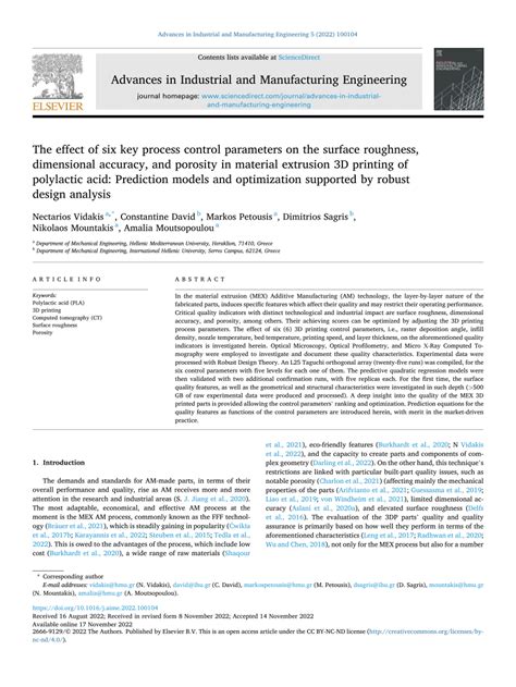 Pdf The Effect Of Six Key Process Control Parameters On The Surface